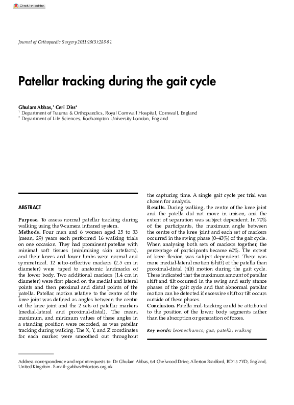 (PDF) Patellar tracking during the gait cycle