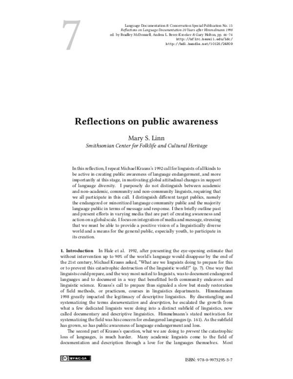 (PDF) Reflections on public awareness | Mary Linn - Academia.edu
