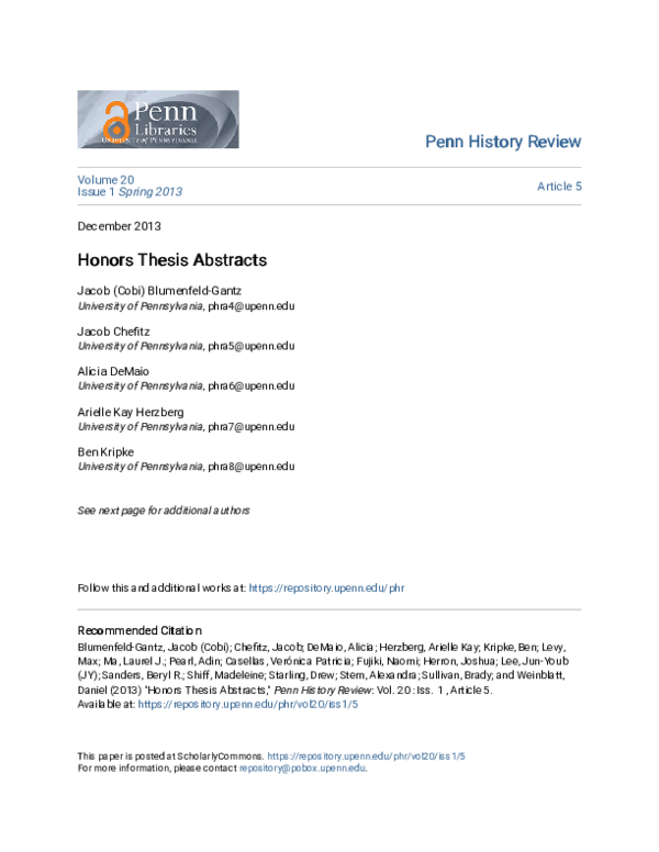 (PDF) Honors Thesis Abstracts