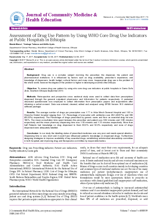 (PDF) Assessment of Drug Use Pattern by Using WHO Core Drug Use ...