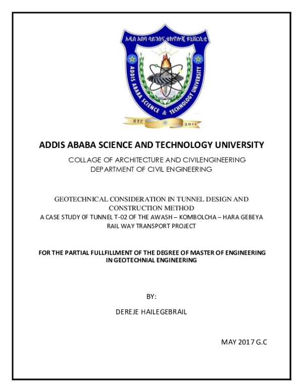 (PDF) Geo Technical Consideration in Tunnel Design and Construction Method