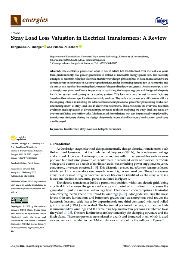 (PDF) Stray Load Loss Valuation in Electrical Transformers: A Review