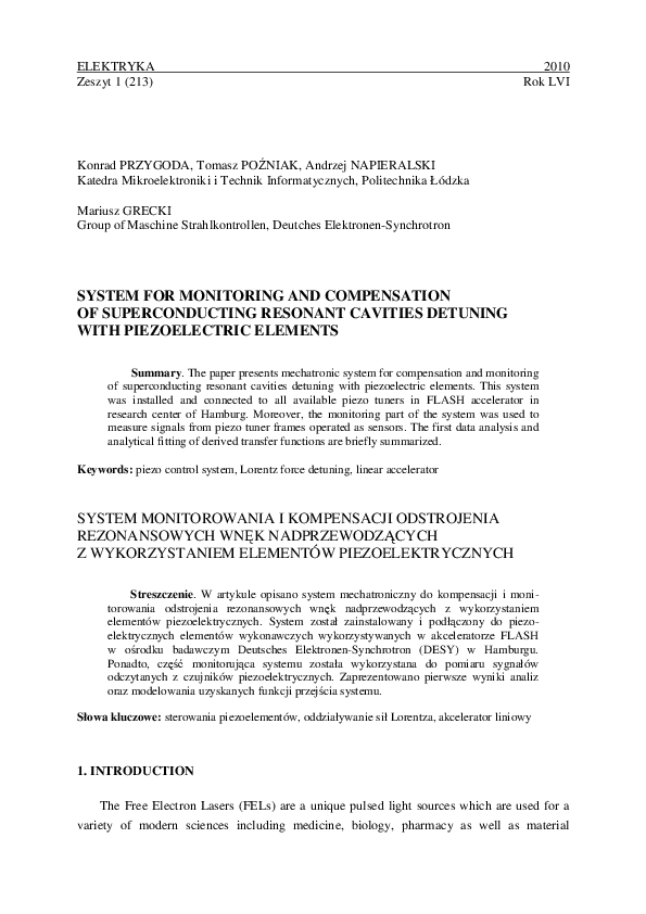 Pdf System For Monitoring And Compensation Of Superconducting Resonant Cavities Detuning With