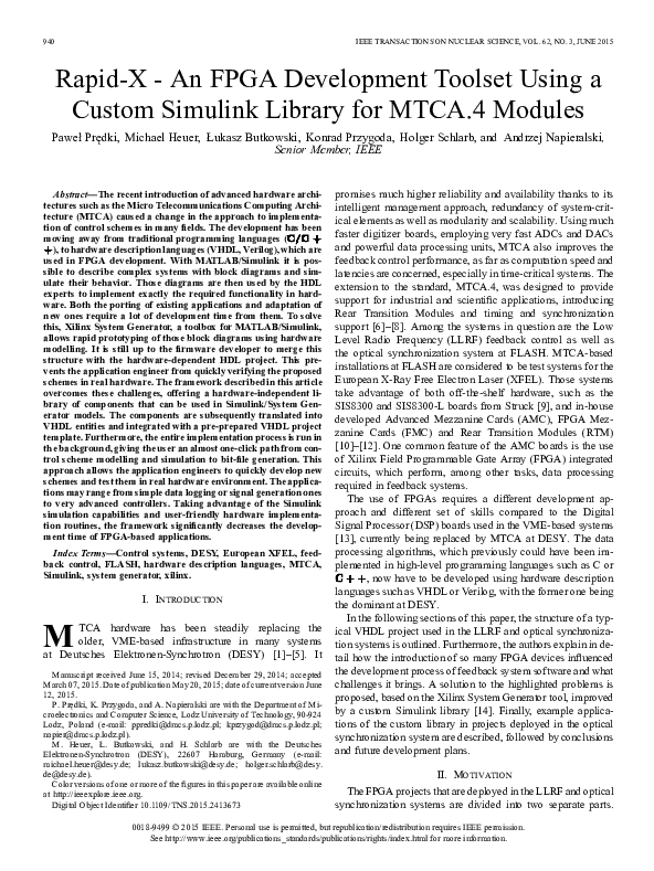 (PDF) Rapid-X - An FPGA Development Toolset Using a Custom Simulink Library for MTCA.4 Modules