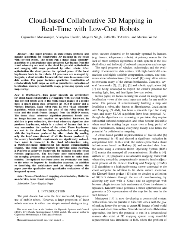 (PDF) Cloud-Based Collaborative 3D Mapping in Real-Time With Low-Cost Robots | Mayank Vats Singh ...