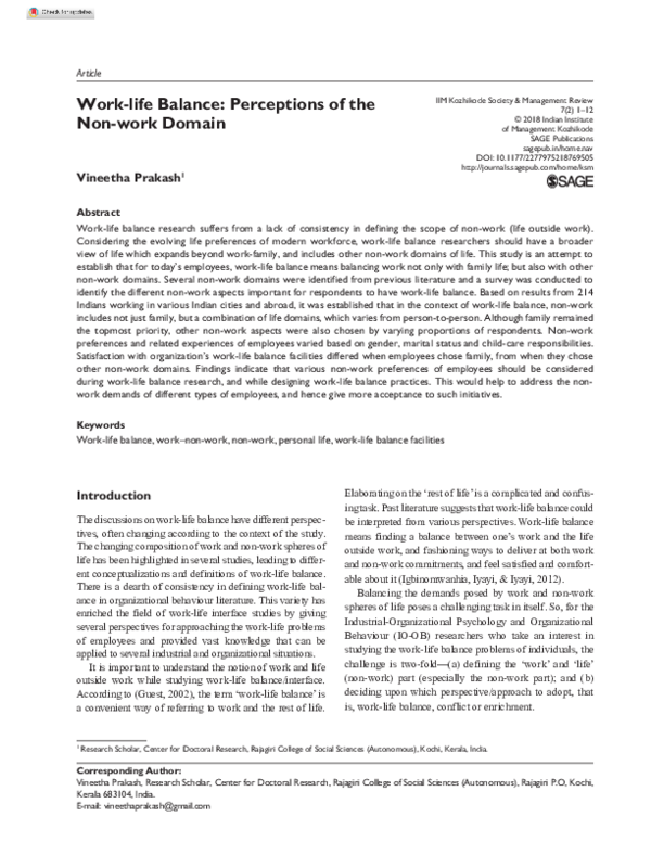 (PDF) Work-life Balance: Perceptions of the Non-work Domain