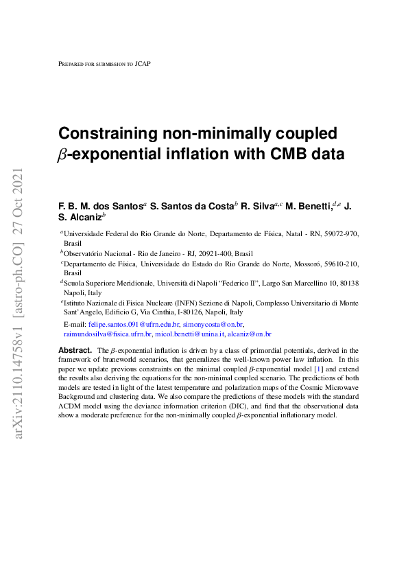 (PDF) Constraining non-minimally coupled β-exponential inflation with CMB data | Jailson Alcaniz ...