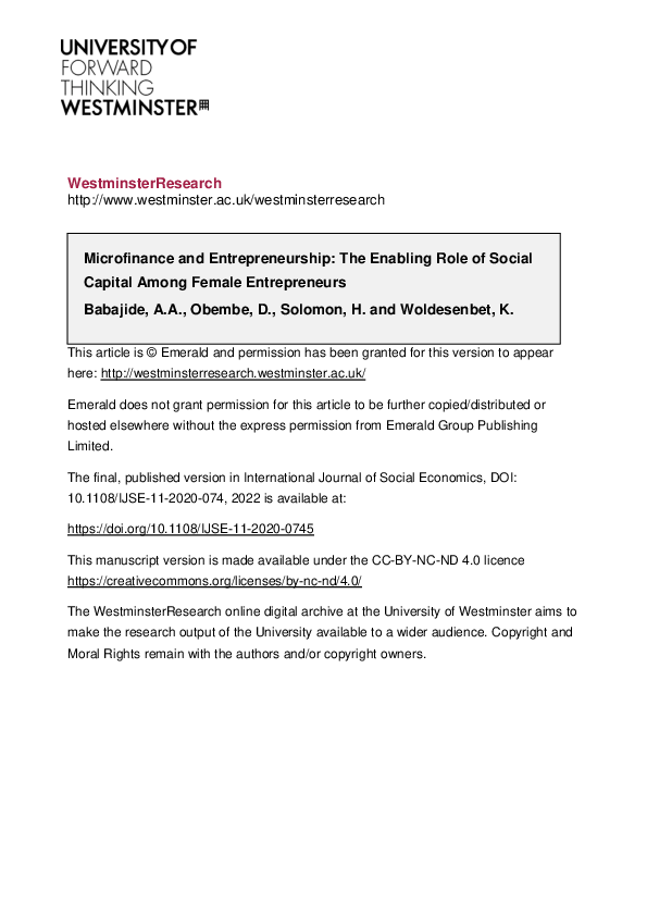 (PDF) Microfinance and entrepreneurship: the enabling role of social ...