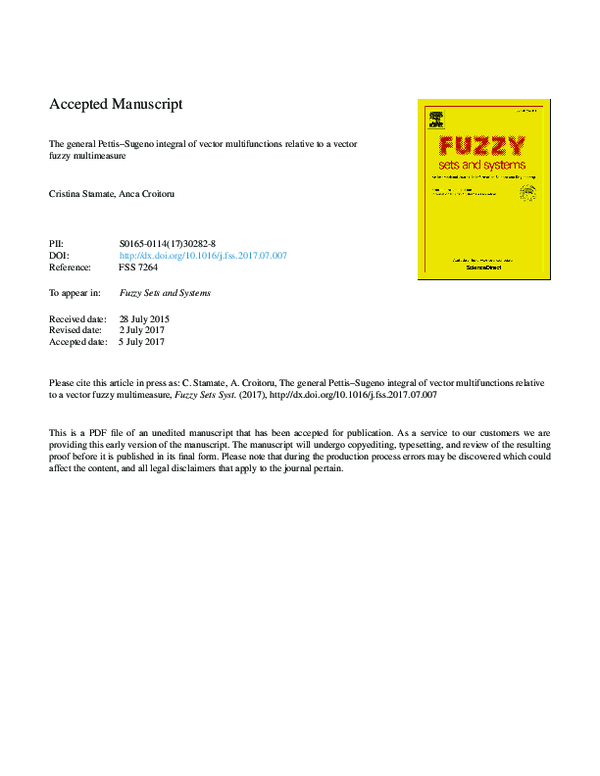 (PDF) The general Pettis–Sugeno integral of vector multifunctions ...