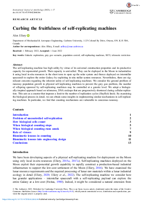 (PDF) Curbing the fruitfulness of self-replicating machines | Alex ...