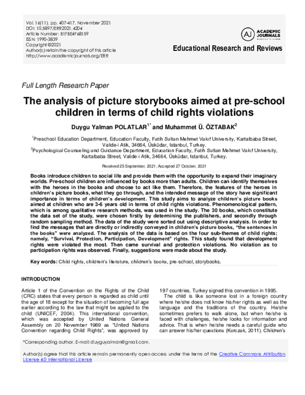 (PDF) The analysis of picture storybooks aimed at pre-school children ...