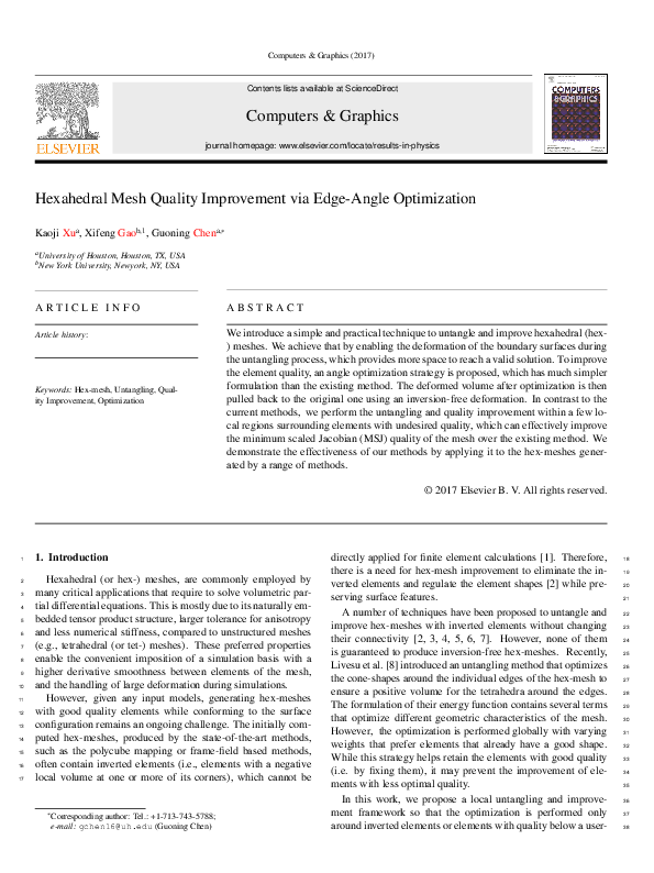 (PDF) Hexahedral mesh quality improvement via edge-angle optimization