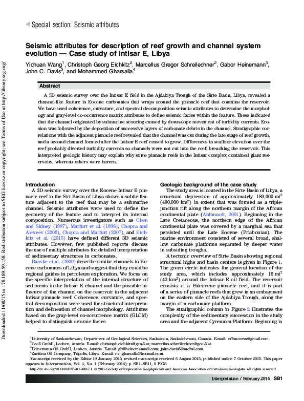 (PDF) Seismic attributes for description of reef growth and channel ...