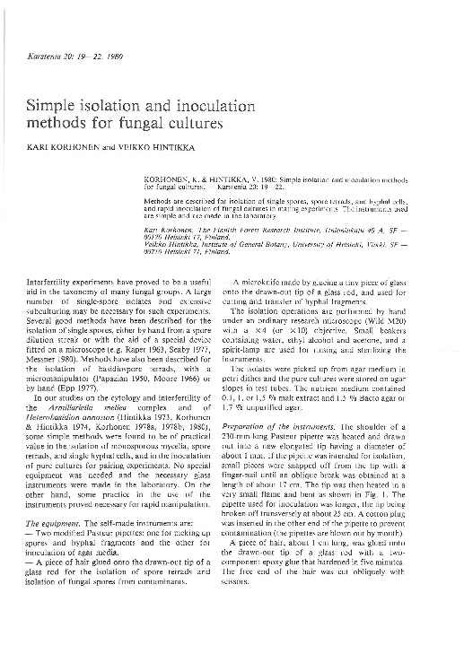 (PDF) Simple isolation and inoculation methods for fungal cultures