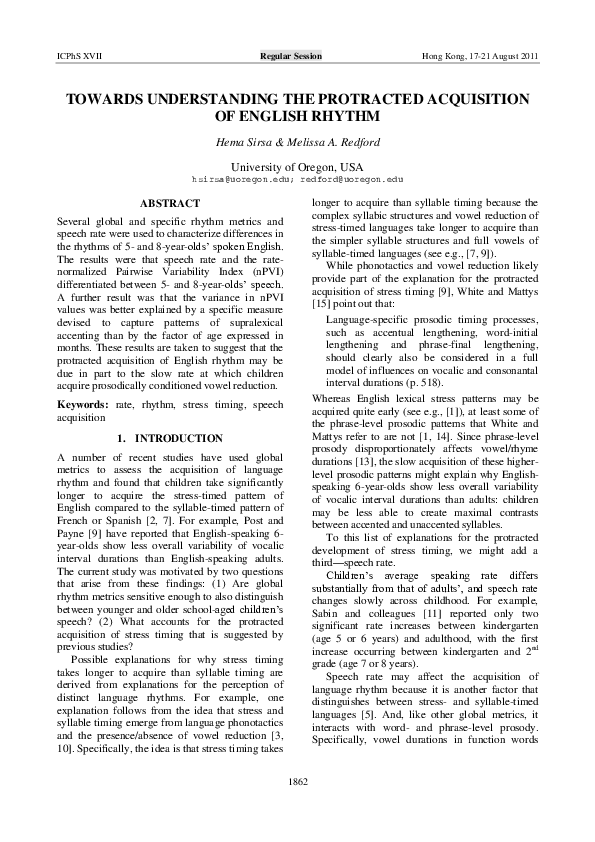 (PDF) Towards Understanding the Protracted Acquisition of English Rhythm