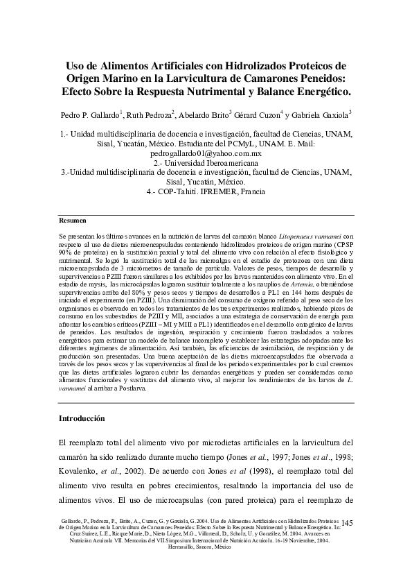 (PDF) Uso de Alimentos Artificiales con Hidrolizados Proteicos de ...