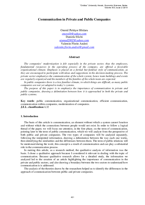 (PDF) Communication in Private and Public Companies