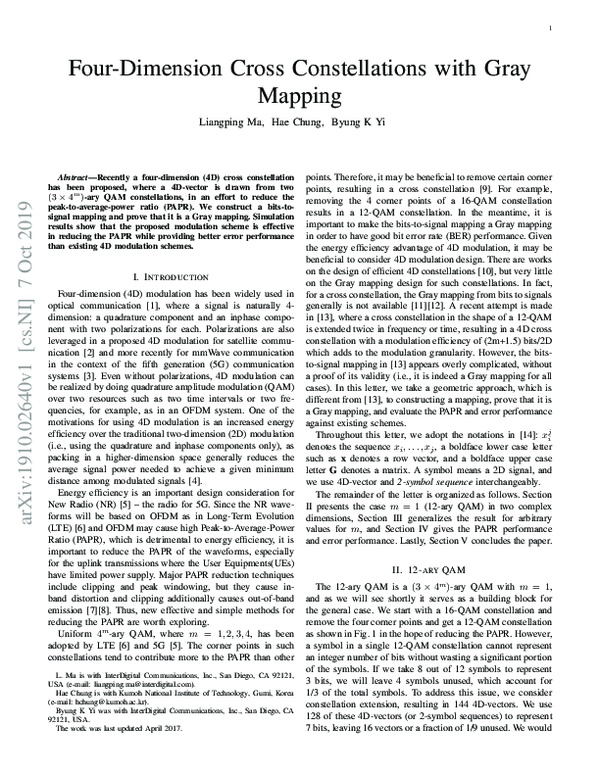 (PDF) Four-Dimension Cross Constellations with Gray Mapping