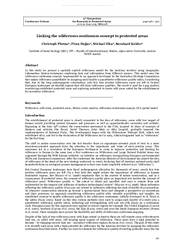 (PDF) Linking the wilderness continuum concept to protected areas
