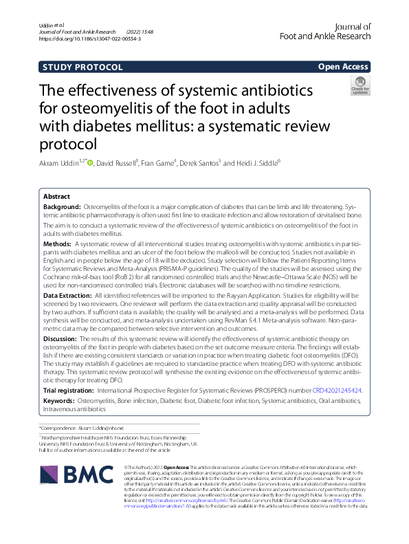 (PDF) The effectiveness of systemic antibiotics for osteomyelitis of ...