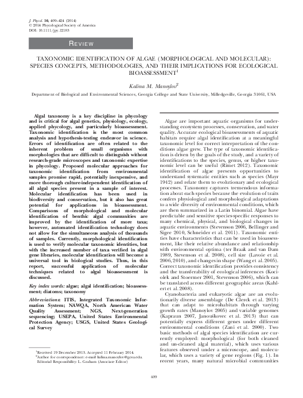 (PDF) Taxonomic identification of algae (morphological and molecular ...