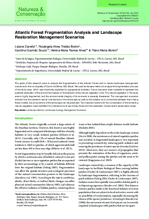 (PDF) Atlantic Forest Fragmentation Analysis and Landscape Restoration Management Scenarios ...
