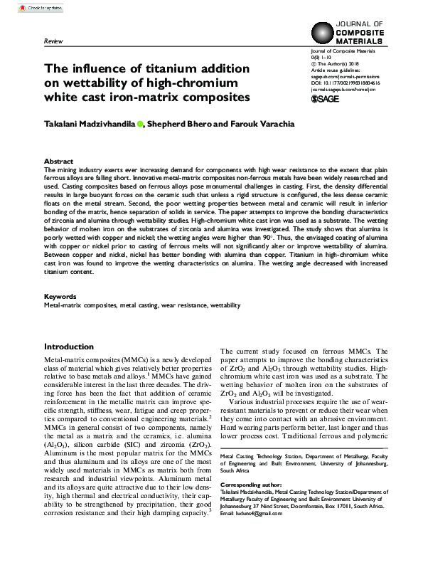 (PDF) The influence of titanium addition on wettability of high-chromium white cast iron-matrix ...