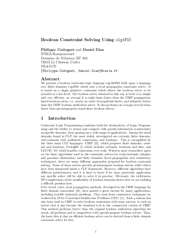 Pdf Boolean Constraint Solving Using Clp Fd Daniel Diaz