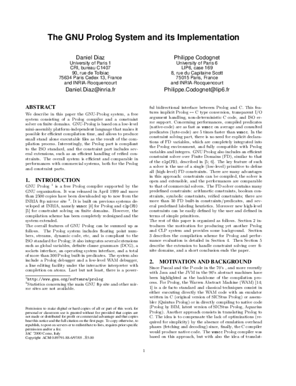 Pdf The Gnu Prolog System And Its Implementation