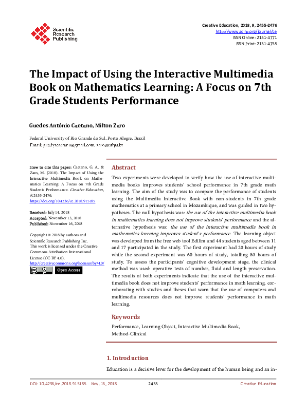 (PDF) The Impact of Using the Interactive Multimedia Book on Mathematics Learning: A Focus on ...