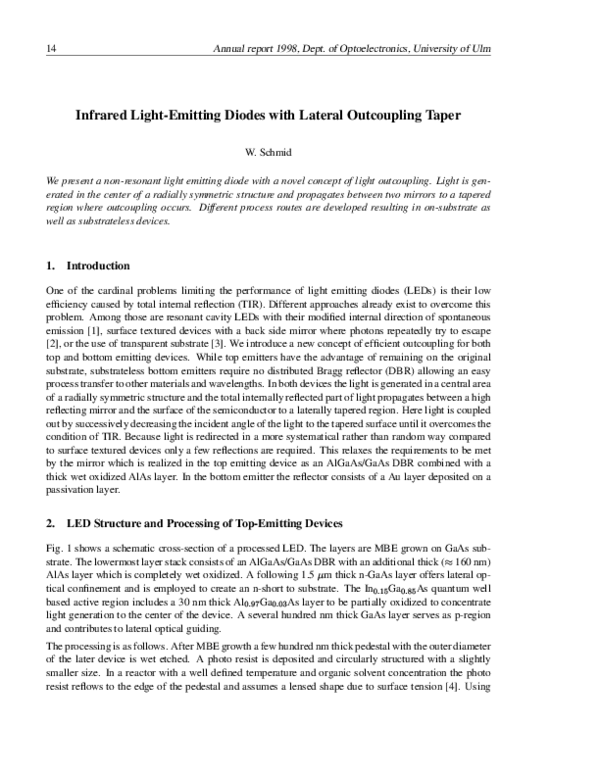 (PDF) Infrared light-emitting diodes with lateral outcoupling taper for high extraction ...