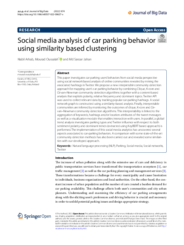 (PDF) Social media analysis of car parking behavior using similarity based clustering