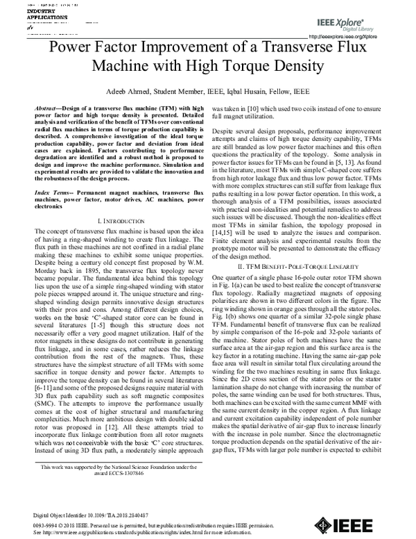 (PDF) Power Factor Improvement of a Transverse Flux Machine With High ...