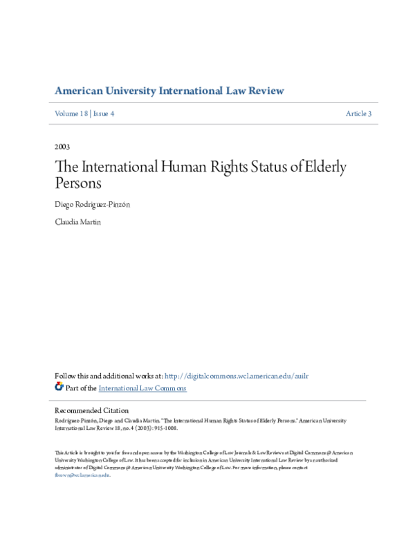 (PDF) The International Human Rights Status of Elderly Persons