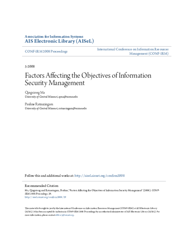 (PDF) Factors Affecting the Objectives of Information Security Management