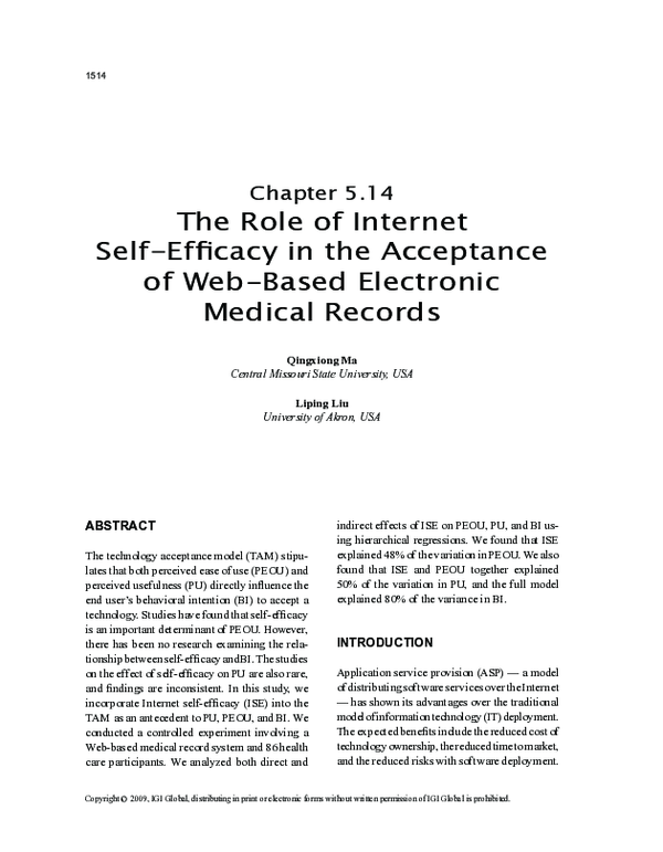 (PDF) Chapter 5 . 14 The Role of Internet Self-Efficacy in the Acceptance of Web-Based ...