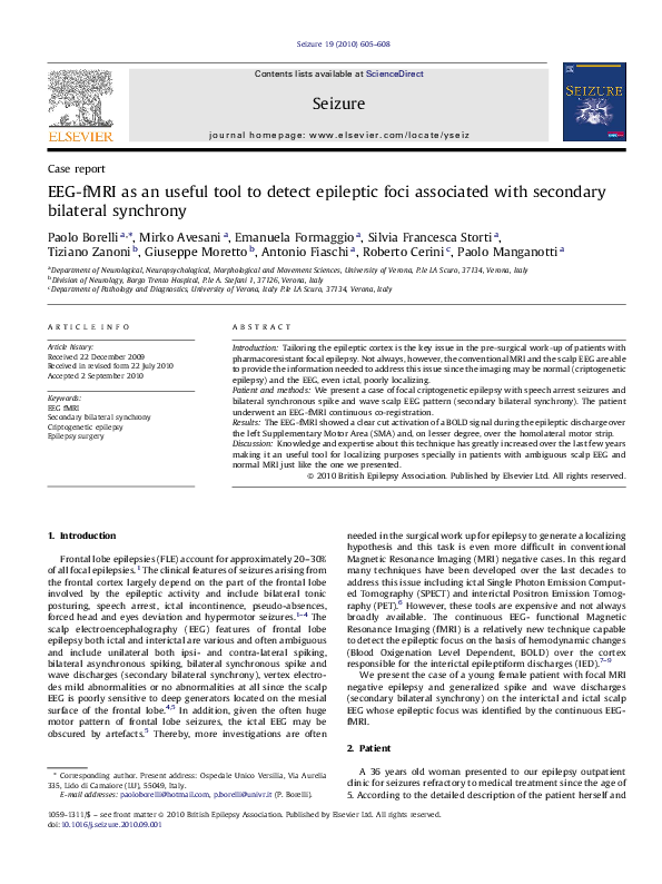 (PDF) EEG-fMRI as an useful tool to detect epileptic foci associated ...