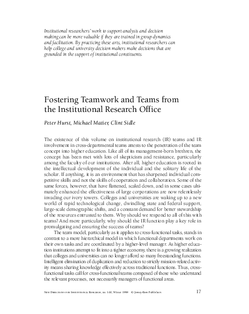 (PDF) Fostering Teamwork and Teams from the Institutional Research Office