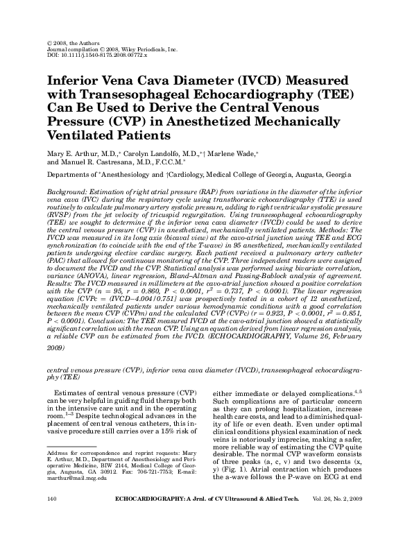 (PDF) Inferior Vena Cava Diameter (IVCD) Measured with Transesophageal ...