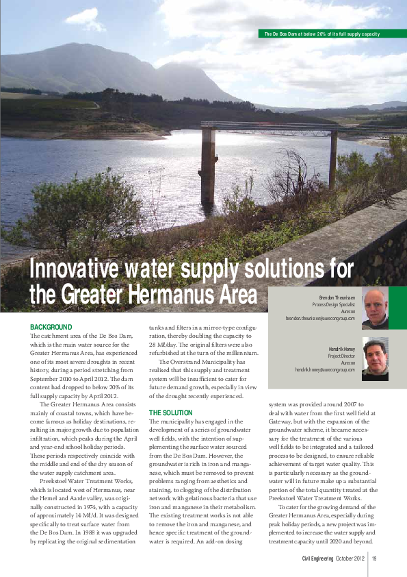 (PDF) Innovative water supply solutions for the Greater Hermanus area ...