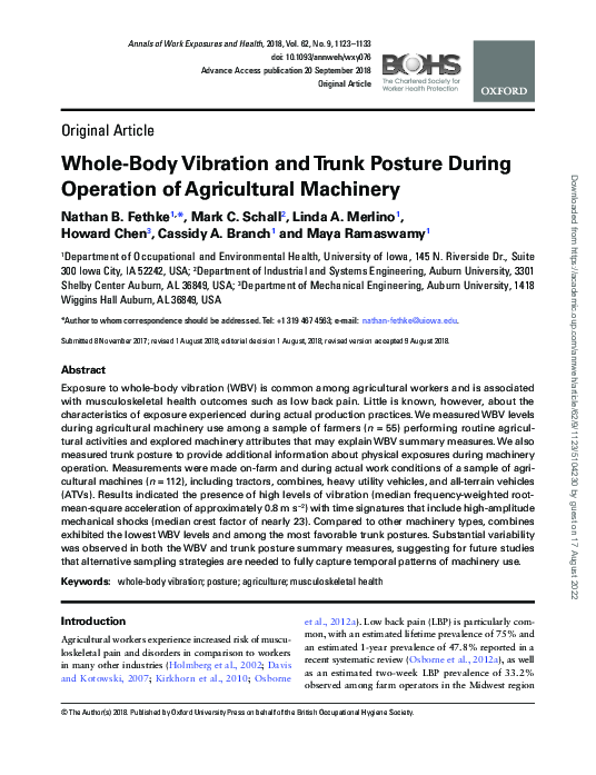 (PDF) Whole-Body Vibration and Trunk Posture During Operation of Agricultural Machinery