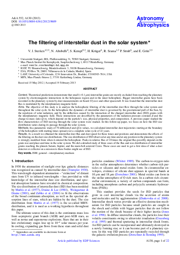 (PDF) The filtering of interstellar dust in the solar system