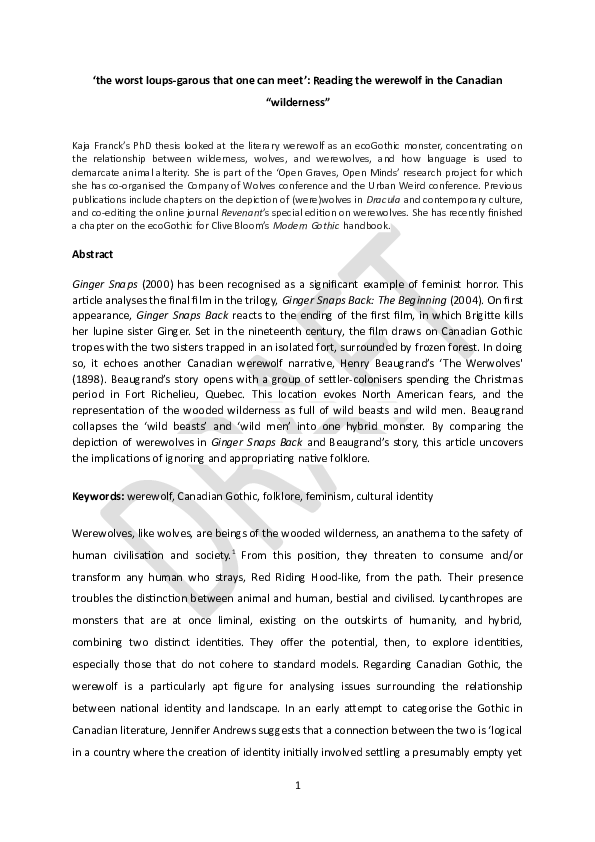 (DOC) '"the worst loup-garous that one can meet": Reading the werewolf ...