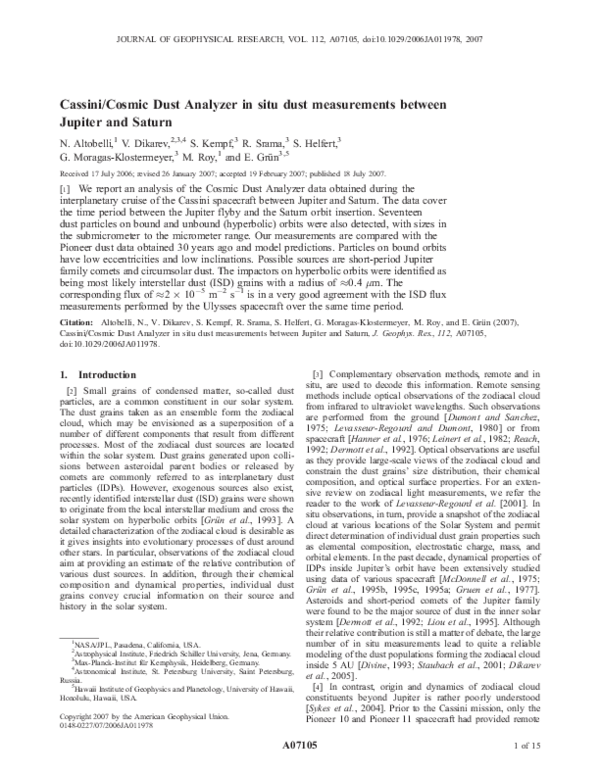 (PDF) Cassini/Cosmic Dust Analyzer in situ dust measurements between Jupiter and Saturn