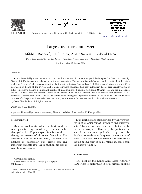 (PDF) Large area mass analyzer | R. Srama - Academia.edu