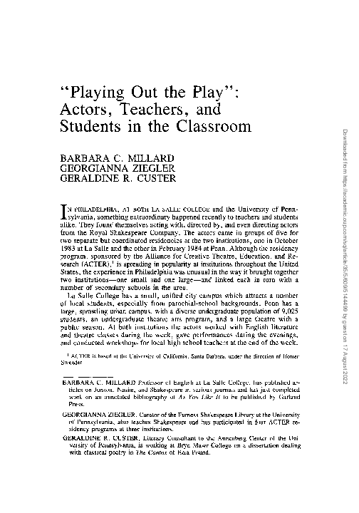 (PDF) Playing Out the Play": Actors, Teachers, and Students in the ...