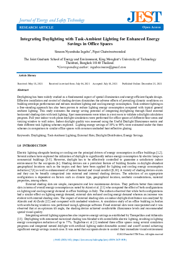(PDF) Integrating Daylighting with Task-Ambient Lighting for Enhanced Energy Savings in Office ...