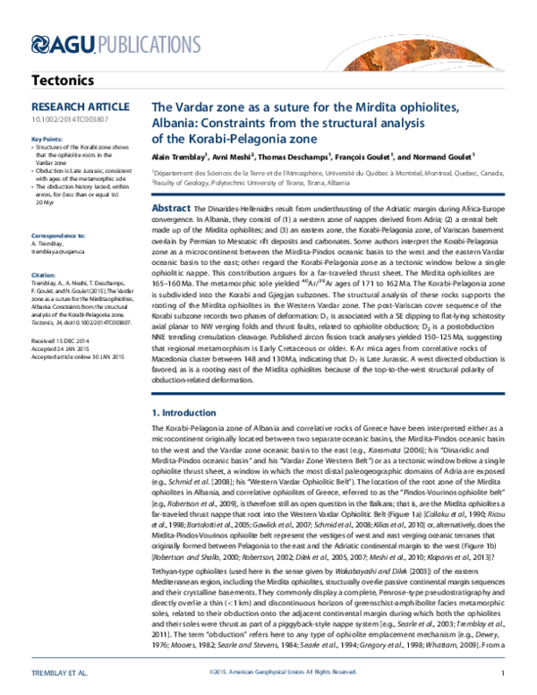 (PDF) The Vardar zone as a suture for the Mirdita ophiolites, Albania ...