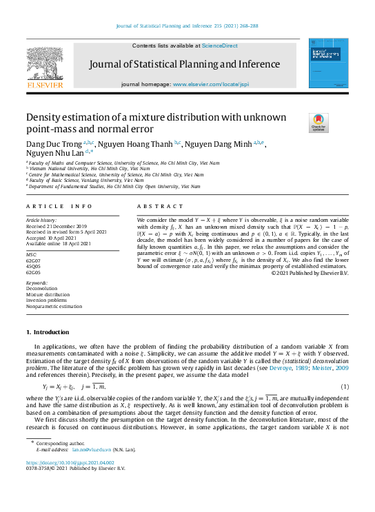 (PDF) Journal of Statistical Planning and Inference