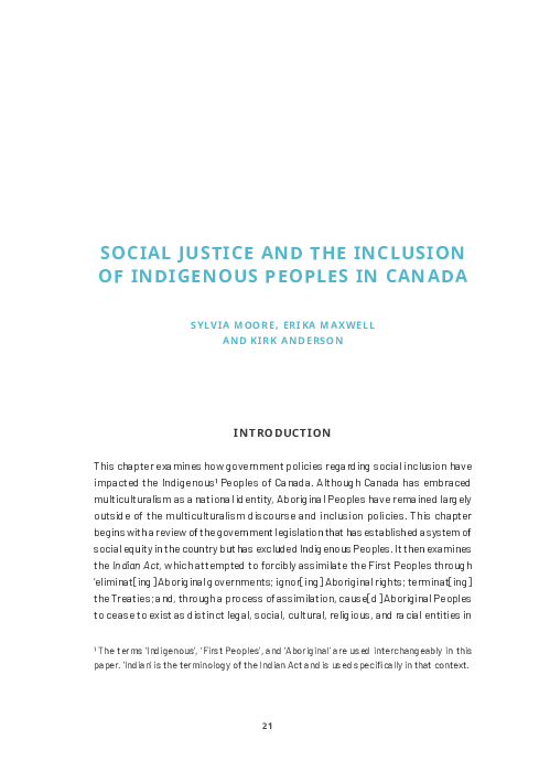 (PDF) Social Justice and the Inclusion of Indigenous Peoples in Canada